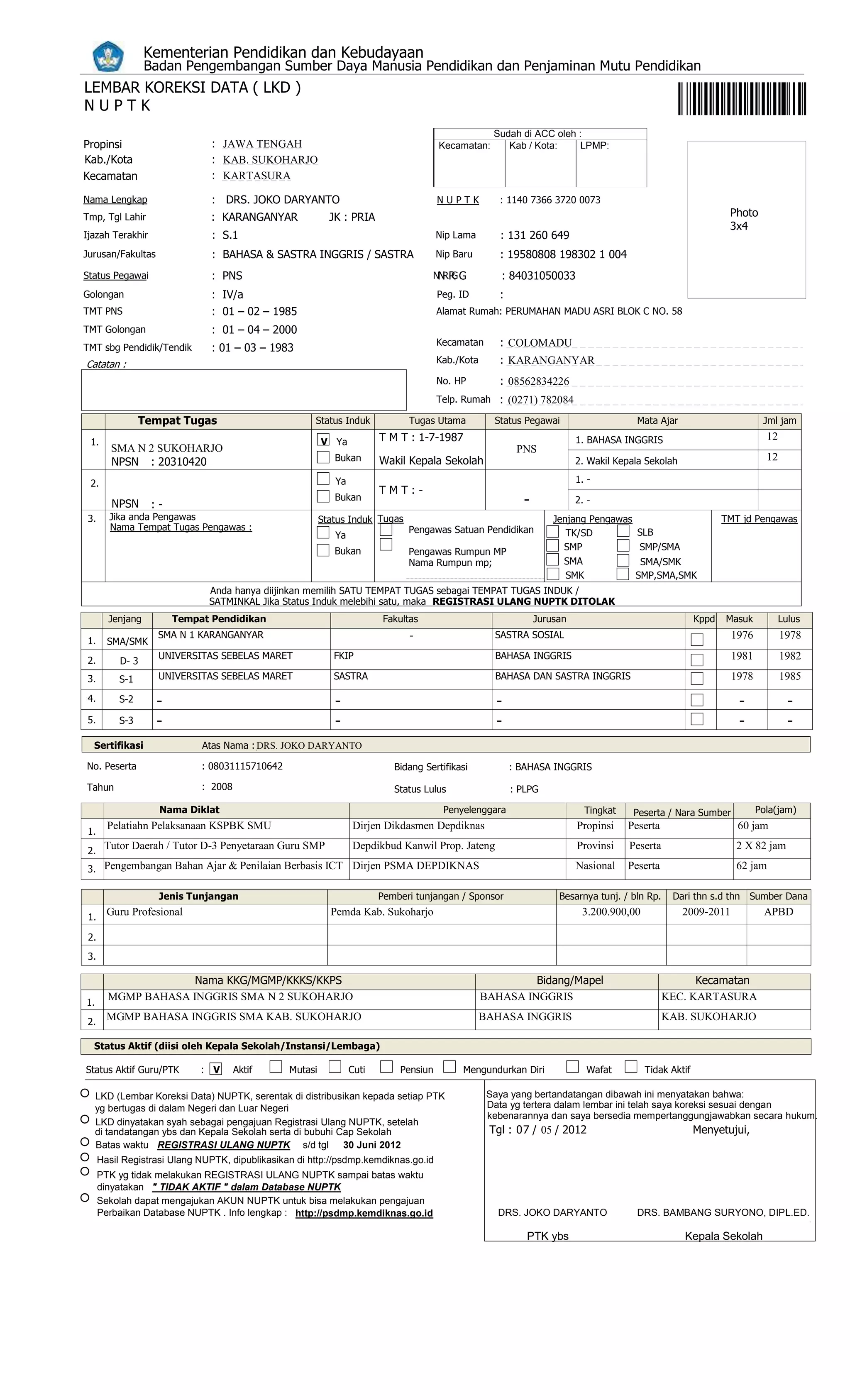 Contoh update nuptk | PDF