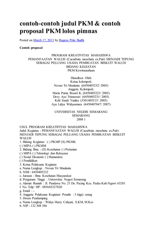 contoh-contoh judul PKM & proposal PKM biskuit waluh | PDF
