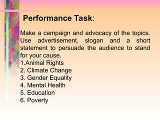 CONTINUATION OF QUARTER 2 LESSON 1.Research, campaigns & advocaciesppt ...