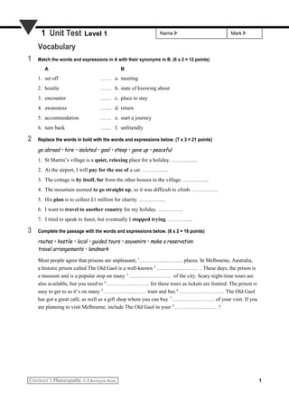 Unit 1 - Test 1 (vocabulary and grammar) | DOC