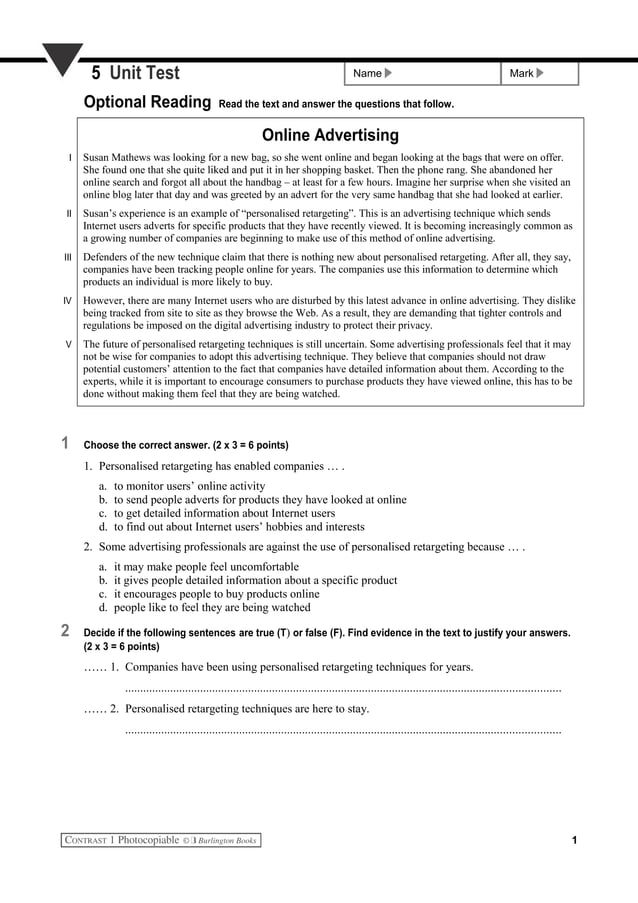 BACH READING - UNIT 5 | DOC