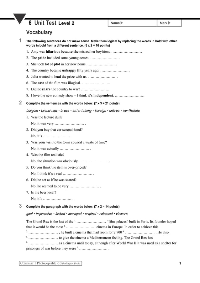 BACH UNIT 6 - TEST 2 | DOC | Movies | Entertainment