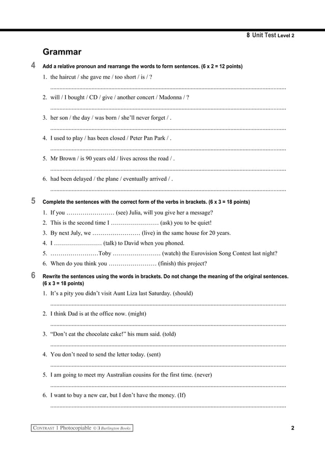 BACH UNIT 8 - TEST 2 | PDF