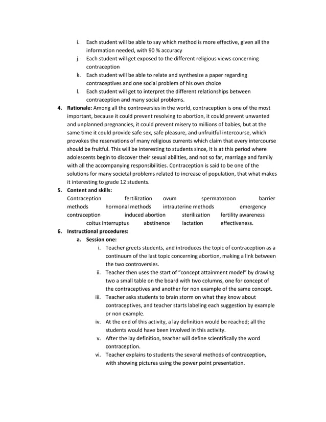 Contraceptives Lesson Plan | DOCX | Birth Control | Reproductive Health