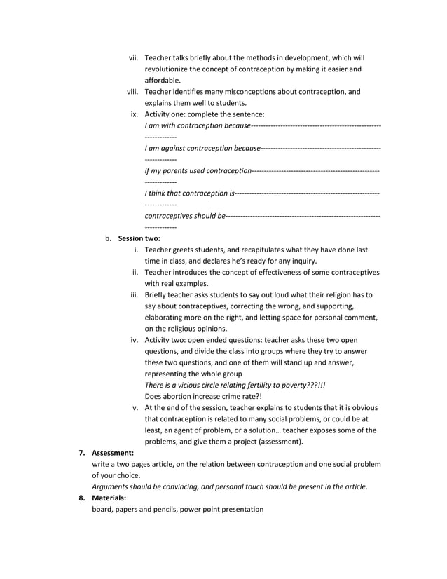 Contraceptives Lesson Plan | DOCX | Birth Control | Reproductive Health