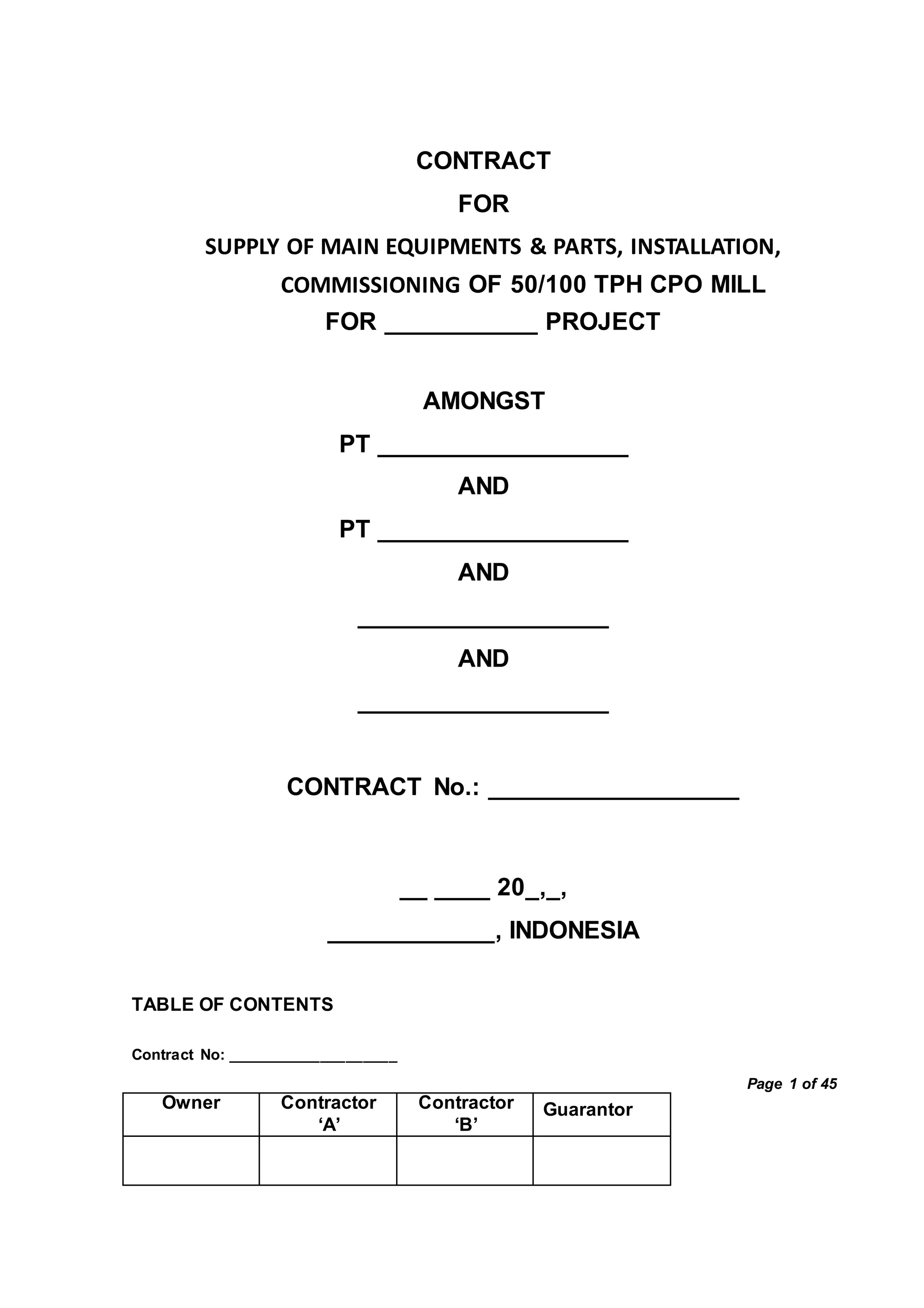 SUPPLY OF MAIN EQUIPMENTS & PARTS, INSTALLATION, COMMISSIONING OF 50100 ...