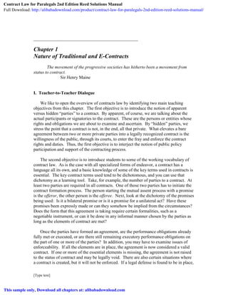 Contract Law for Paralegals 2nd Edition Reed Solutions Manual | PDF