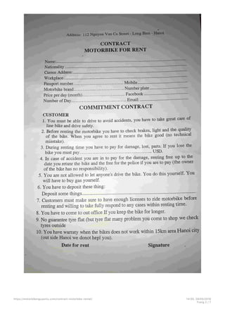 Contract Motorbike rental in Hanoi | PDF