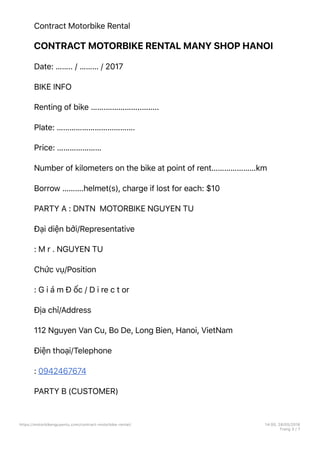 Contract Motorbike rental in Hanoi | PDF