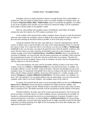 Law of Contract Notes - Exemption Clause | DOCX