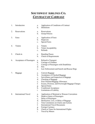 Southwest passenger agreement contract of-carriage | PDF