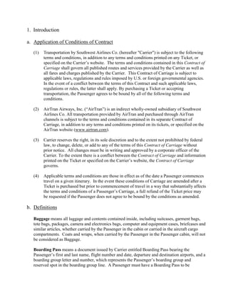 Southwest passenger agreement contract of-carriage | PDF