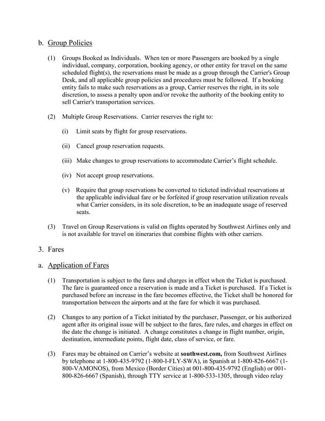Southwest passenger agreement contract of-carriage | PDF