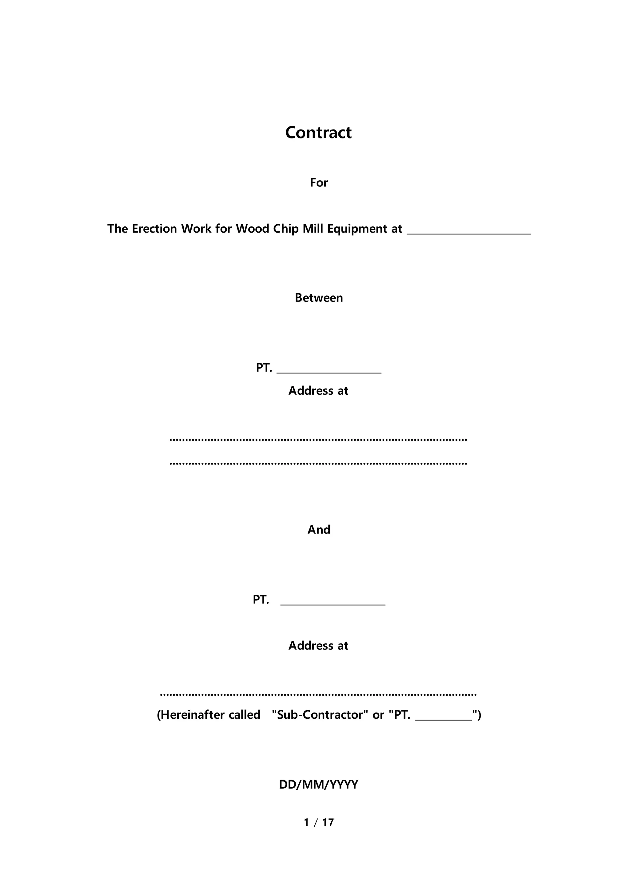 Contract Agreement for The Erection Work for Wood Chip Mill Equipment ...