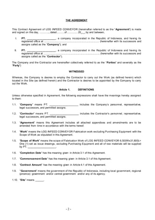 Contract Agreement of Log Infeed Conveyor Fabrication (Purchase this ...