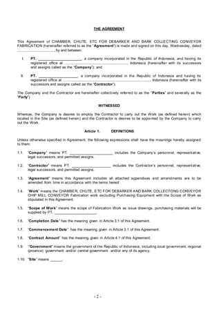 AGREEMENT OF CHAMBER, CHUTE, ETC FOR DEBARKER AND BARK COLLECTING ...