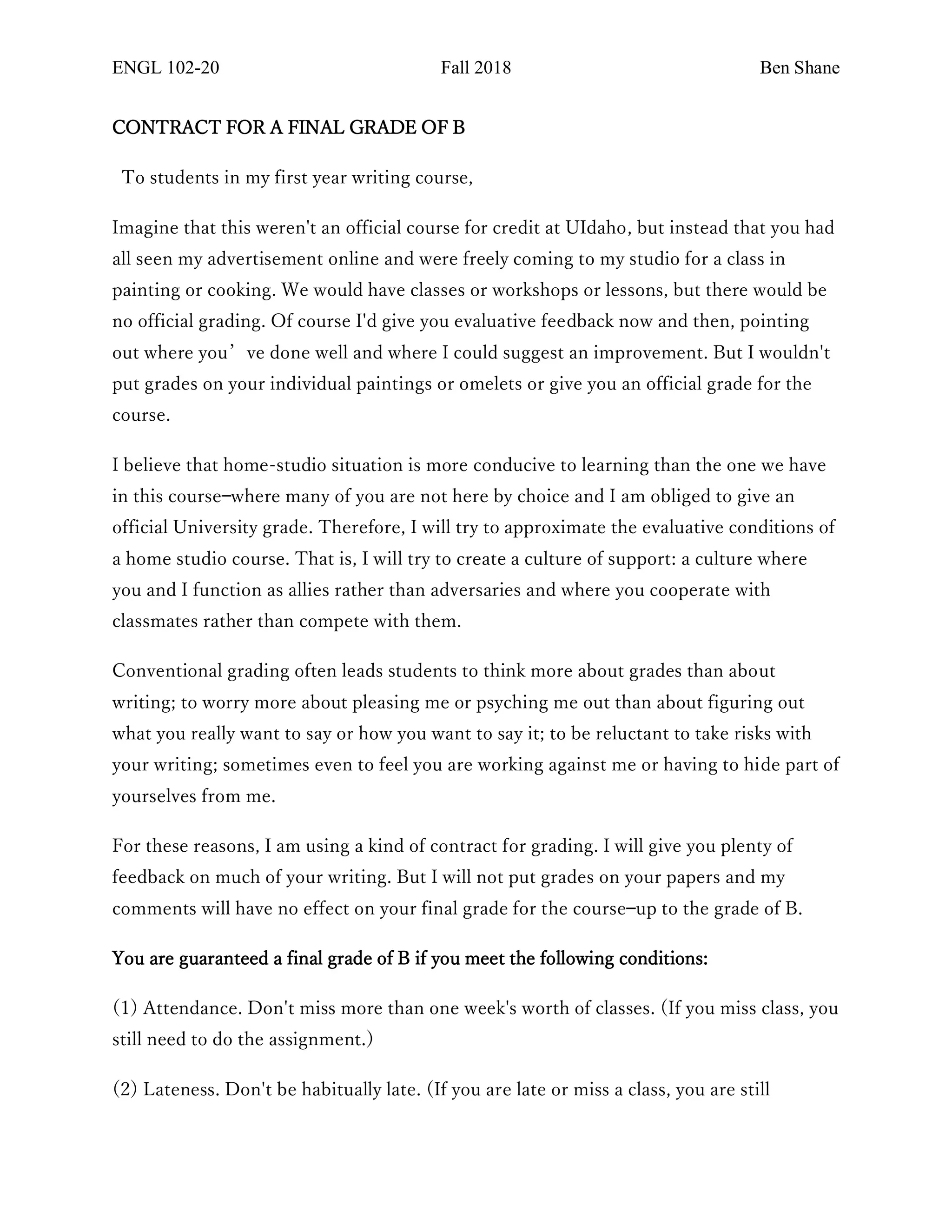 Contract for a Final Grade of B | PDF