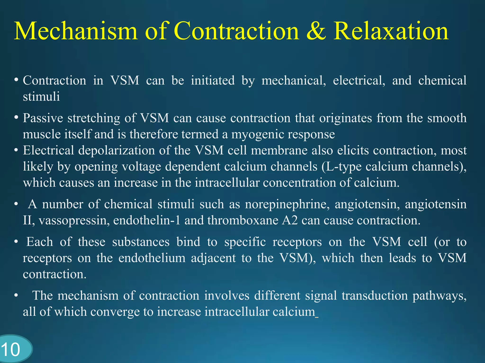 Contraction and relaxtaion of vascular smooth muscle | PPTX