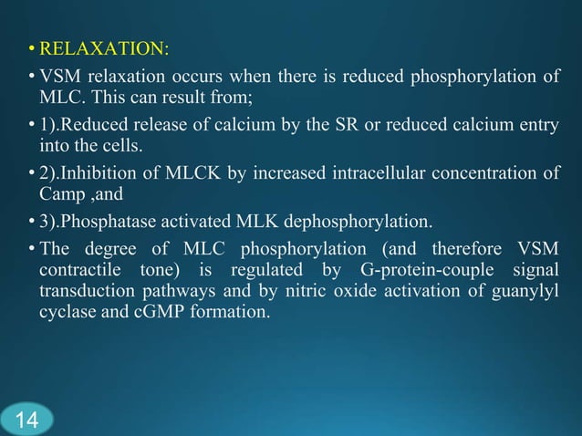 Contraction and relaxtaion of vascular smooth muscle | PPT