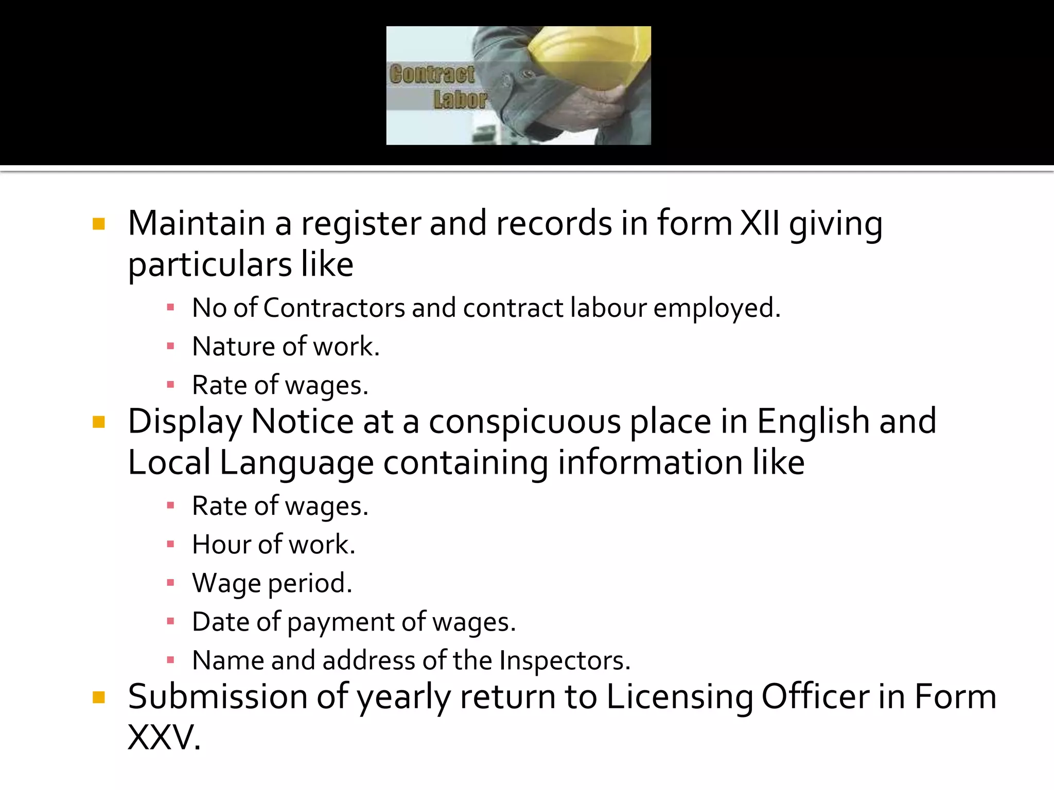 Contract labour 1970 | PPTX | Law