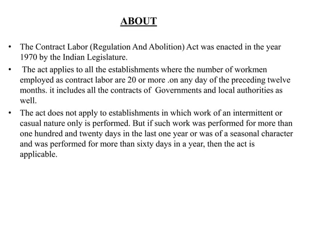 Contract Labor Act 1970. | PPTX | Law