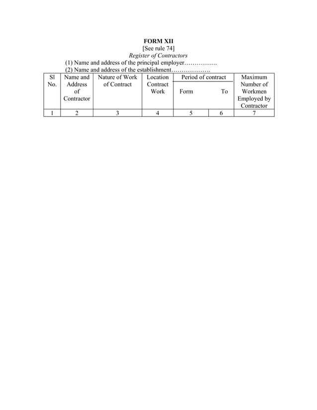 Contractlabour form xii | DOC