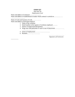 Contractlabour form xiv | PDF