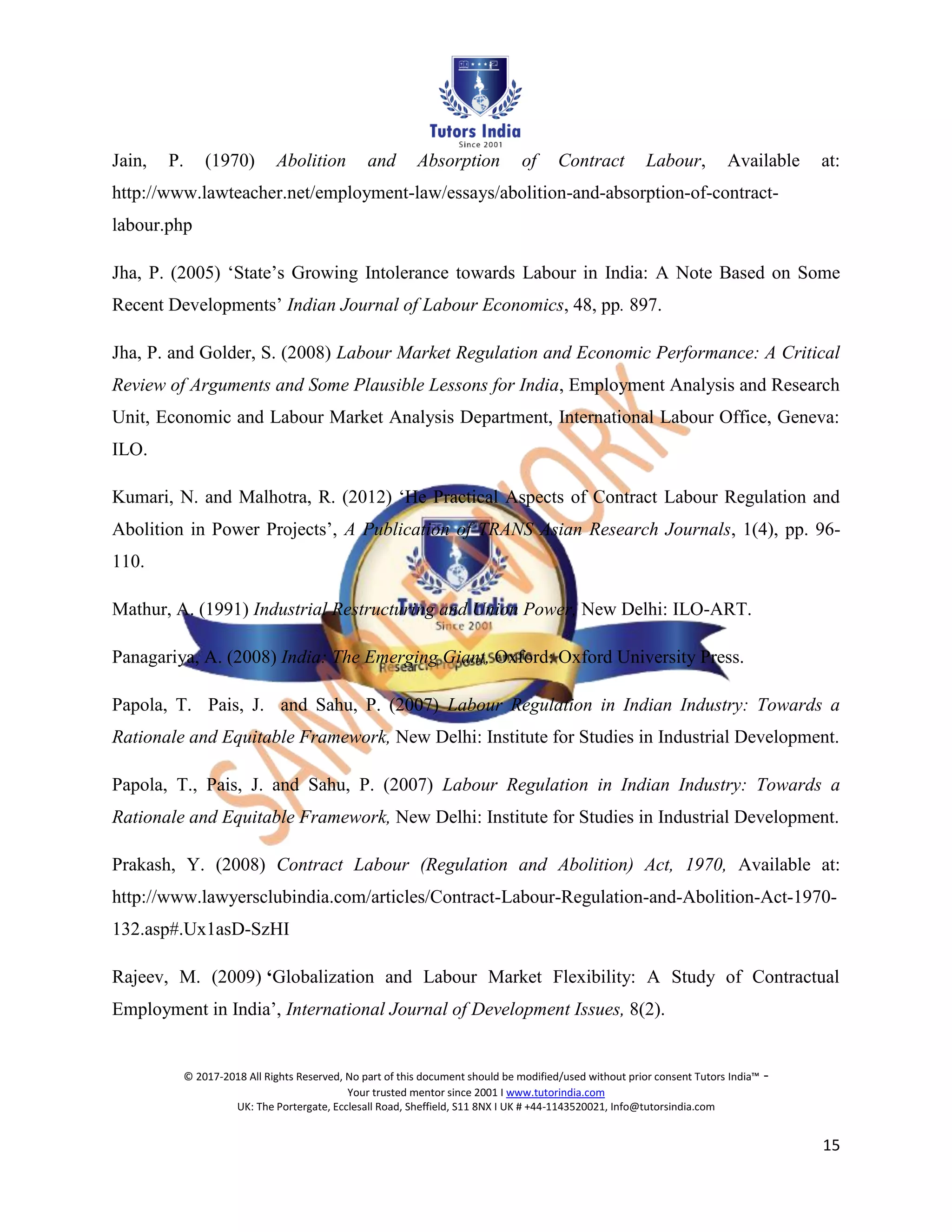 Contract labour law research proposal sample work | PDF
