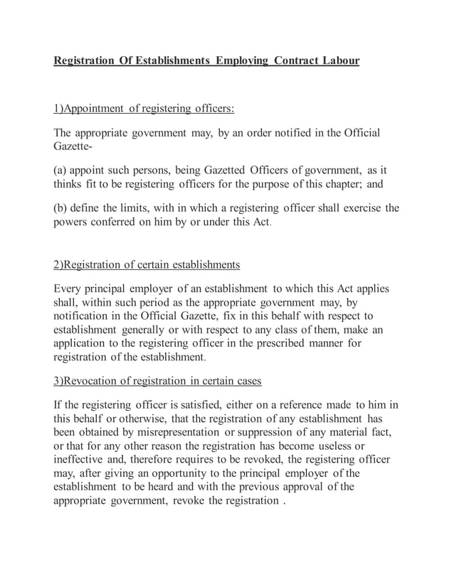 Contract Labor Act 1970 Report | DOCX | Law