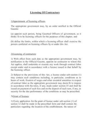 Contract Labor Act 1970 Report | DOCX | Law