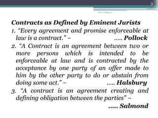 Contract law lecture - 1 - definition and meaning(terminology) | PPTX