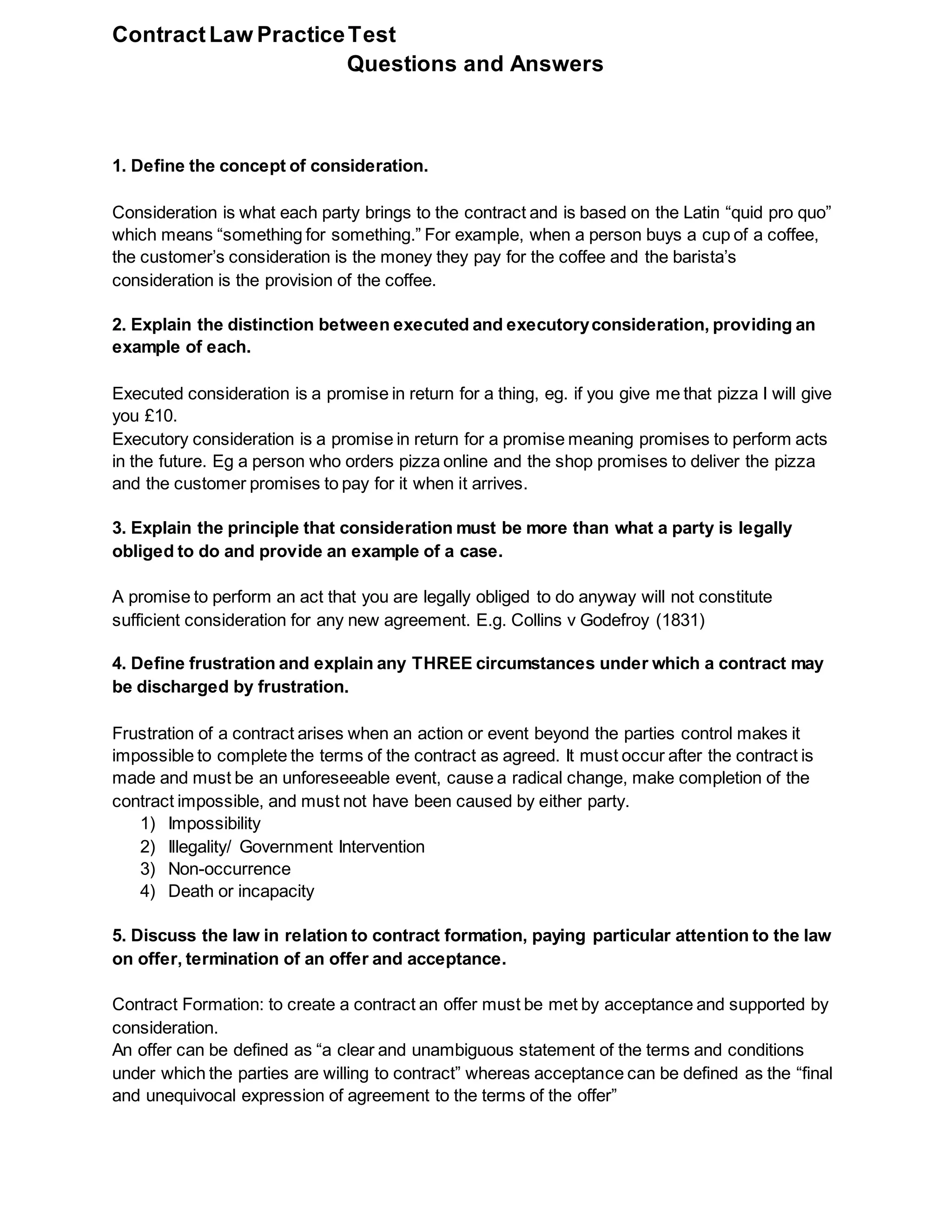 Contract Law Test and Answers November 2017 | DOCX