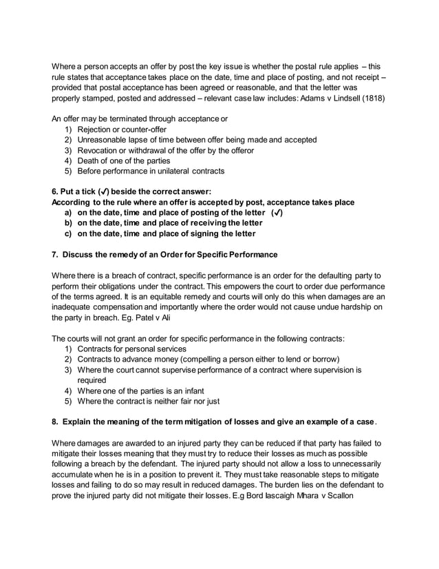 Contract Law Test and Answers November 2017 | PDF