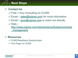 Contract lifecycle management webinar with cignex 22 apr2010 | PPT