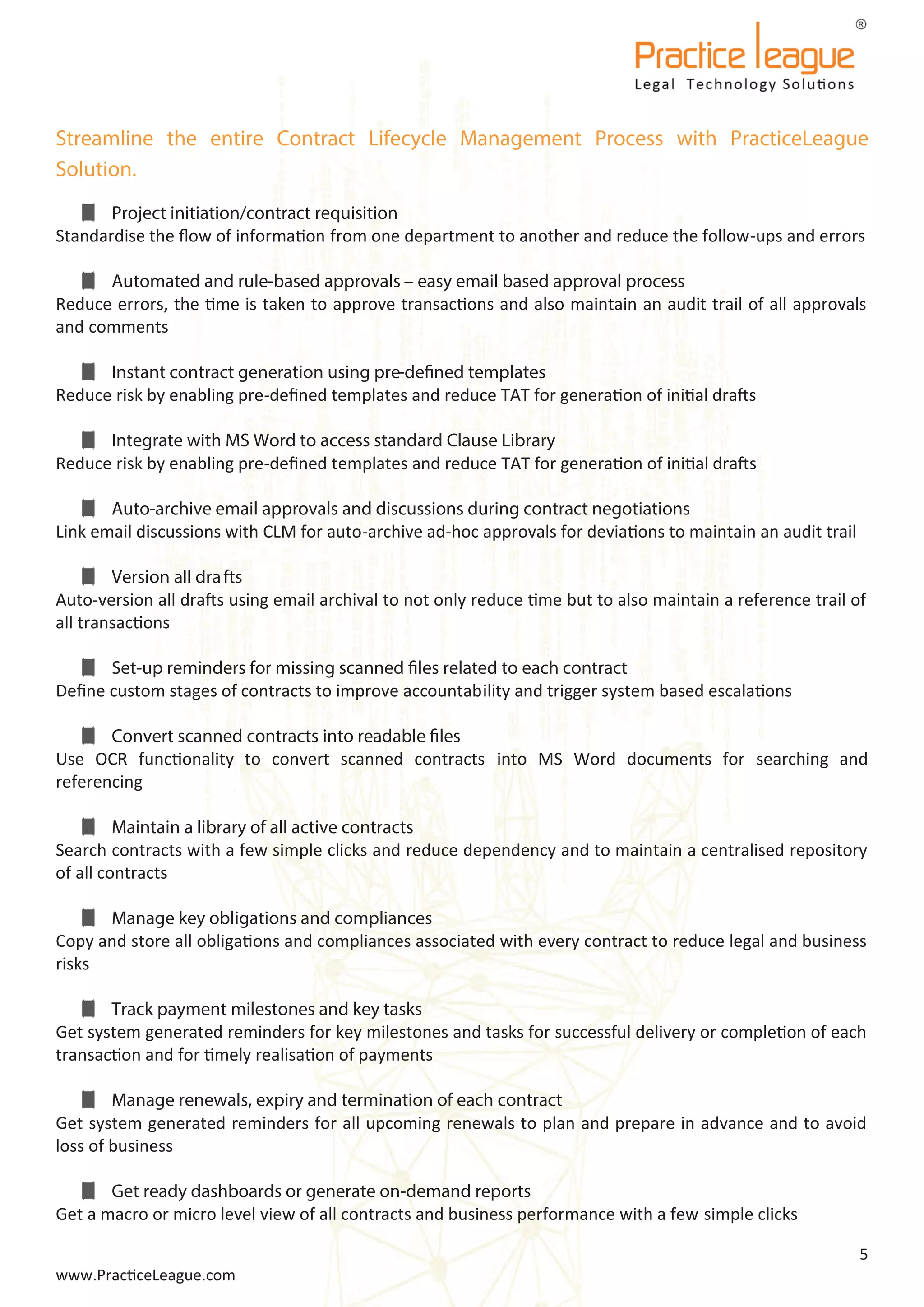 PracticeLeague Contract Lifecycle Management | PDF