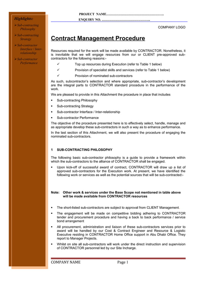 Contract management procedure | PDF Contract management procedure | PDF