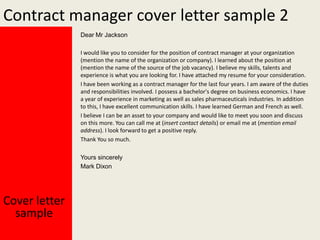 Contract manager cover letter | PPTX
