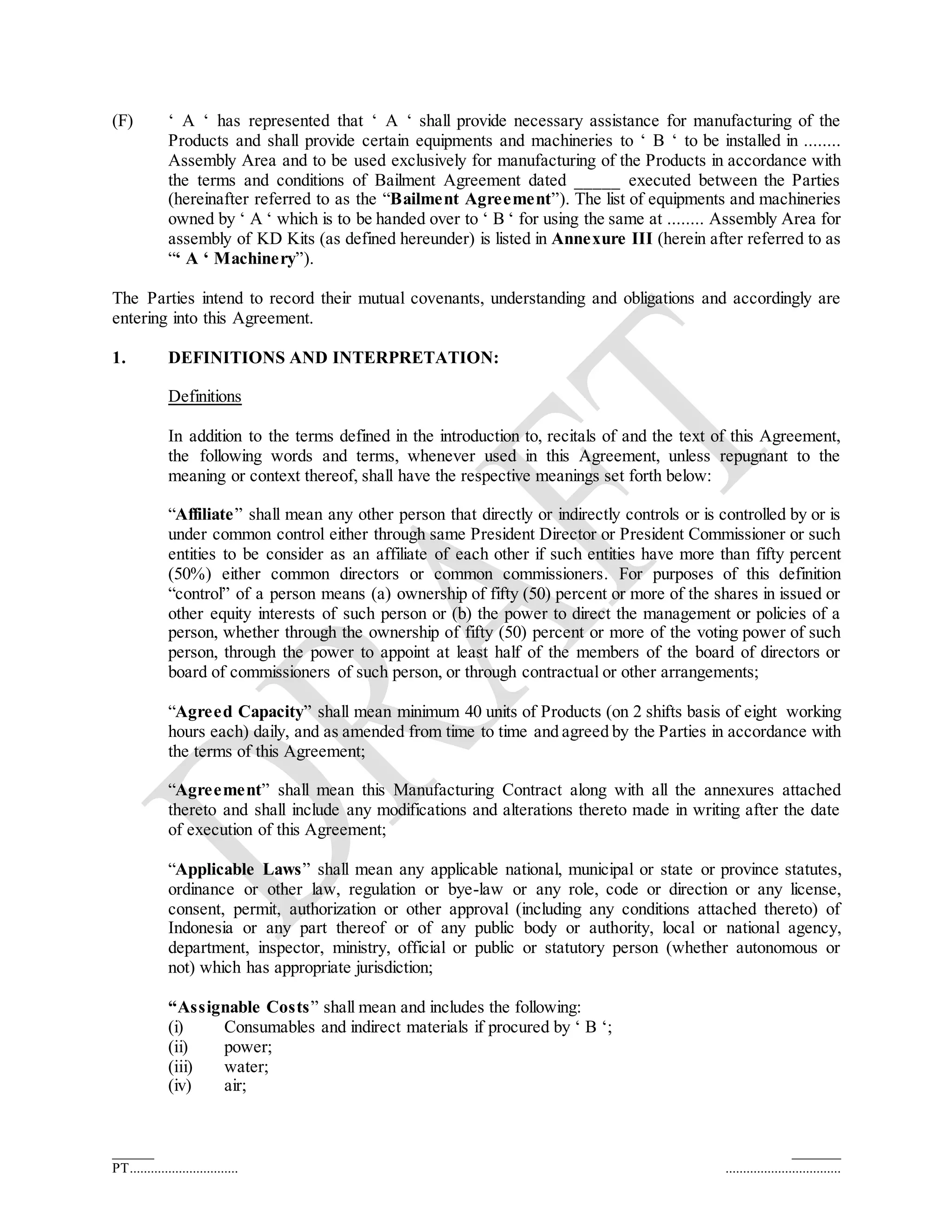 Contract Manufacturing Agreement Sample (Purchase this doc, Text ...