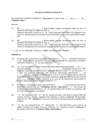 Contract Manufacturing Agreement Sample (Purchase this doc, Text ...