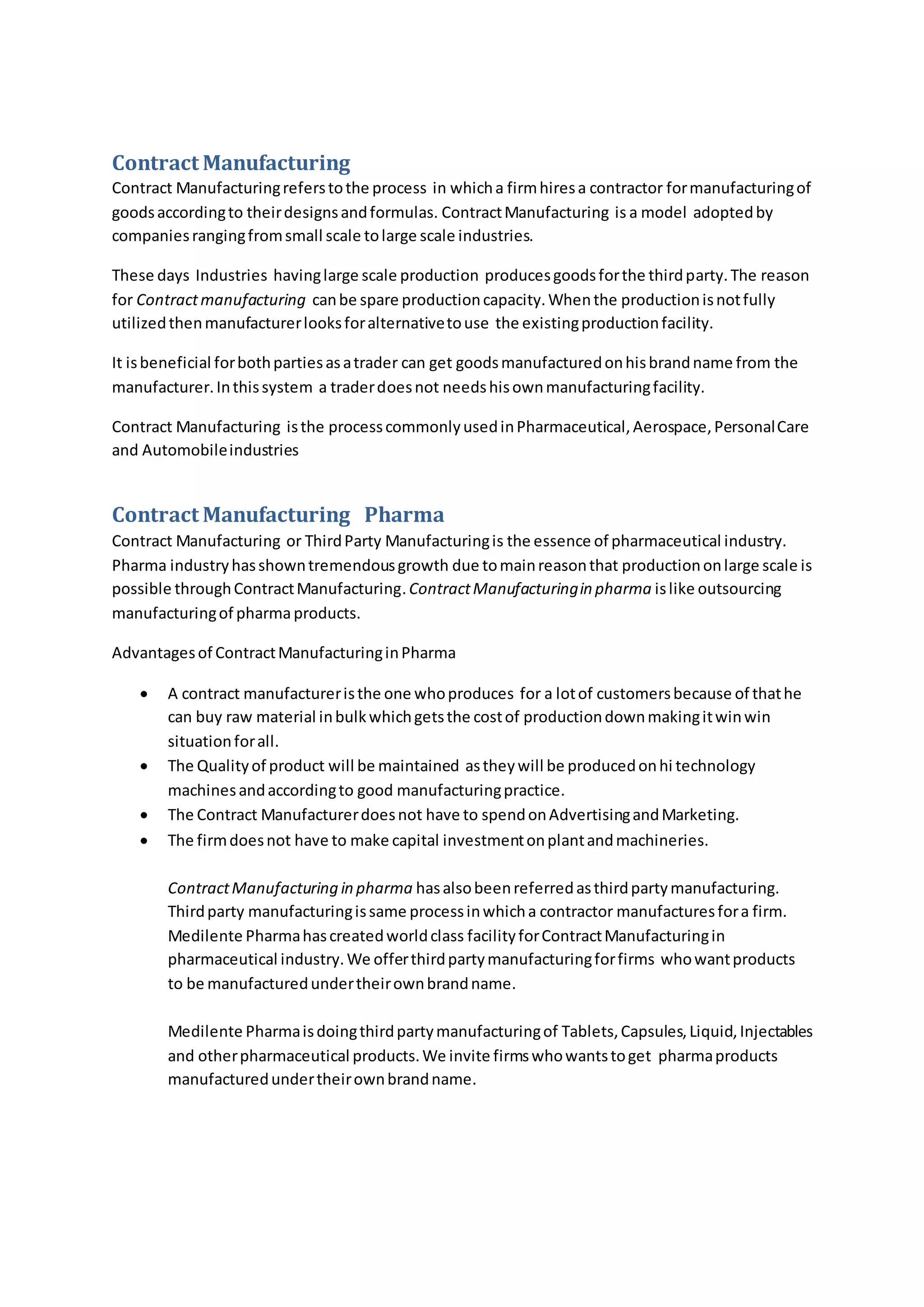 Contract manufacturing pharma | DOCX