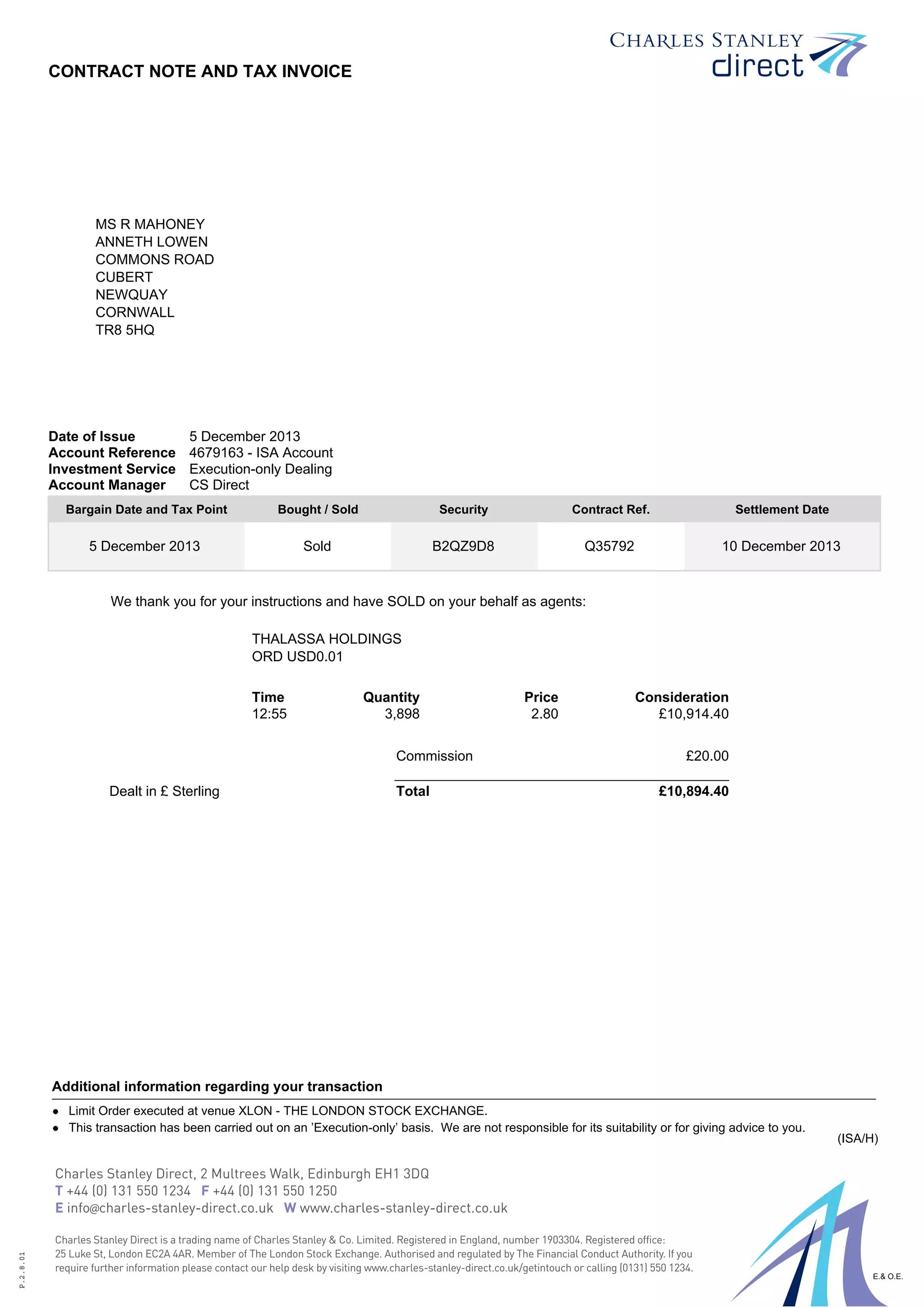Contract note q35792 | PDF