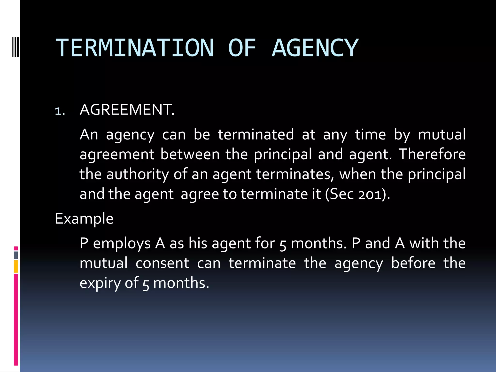 Contract of agency, features of agency and termination agency | PPTX