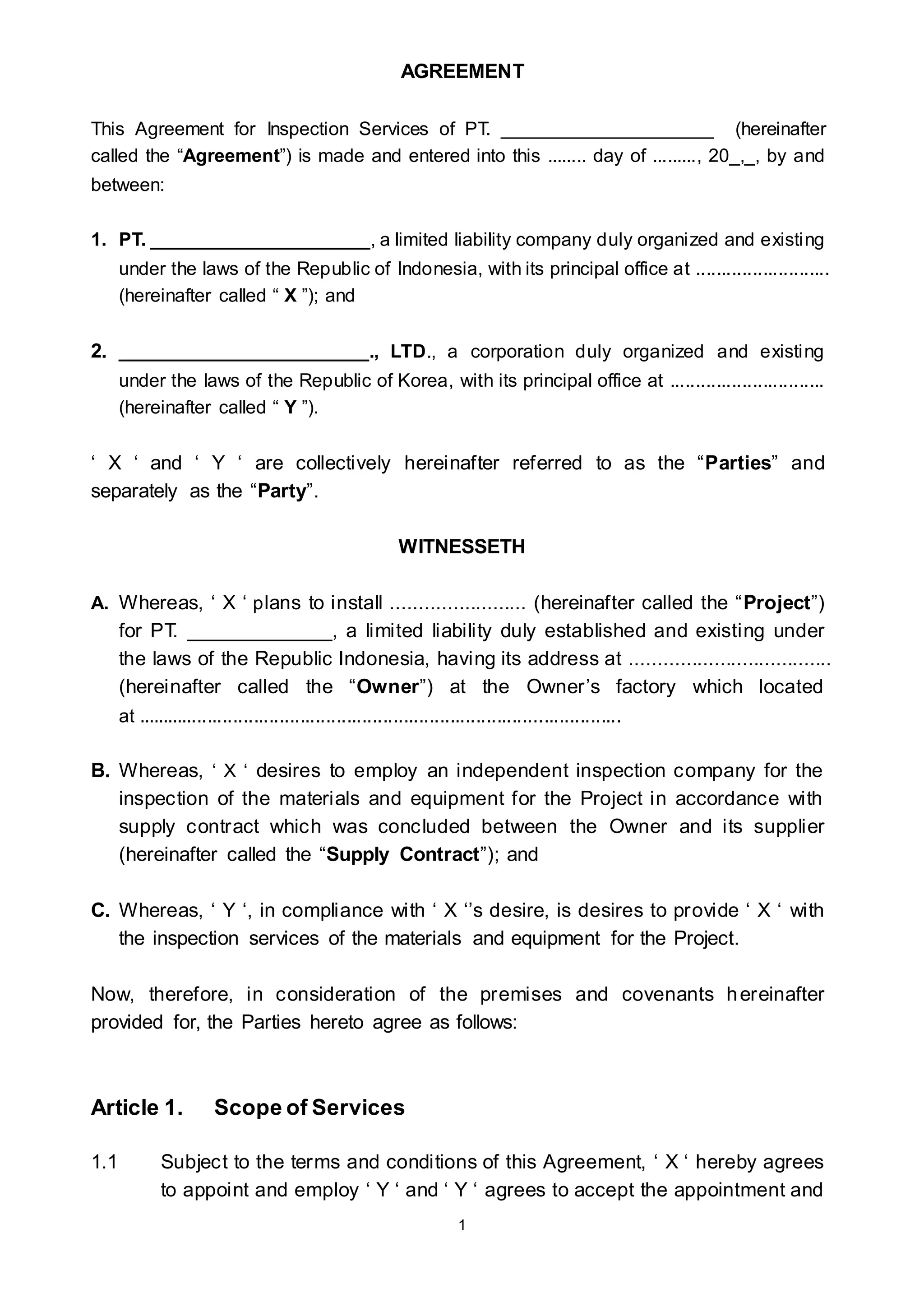 Contract of Inspection Service for the Materials and Equipments ...