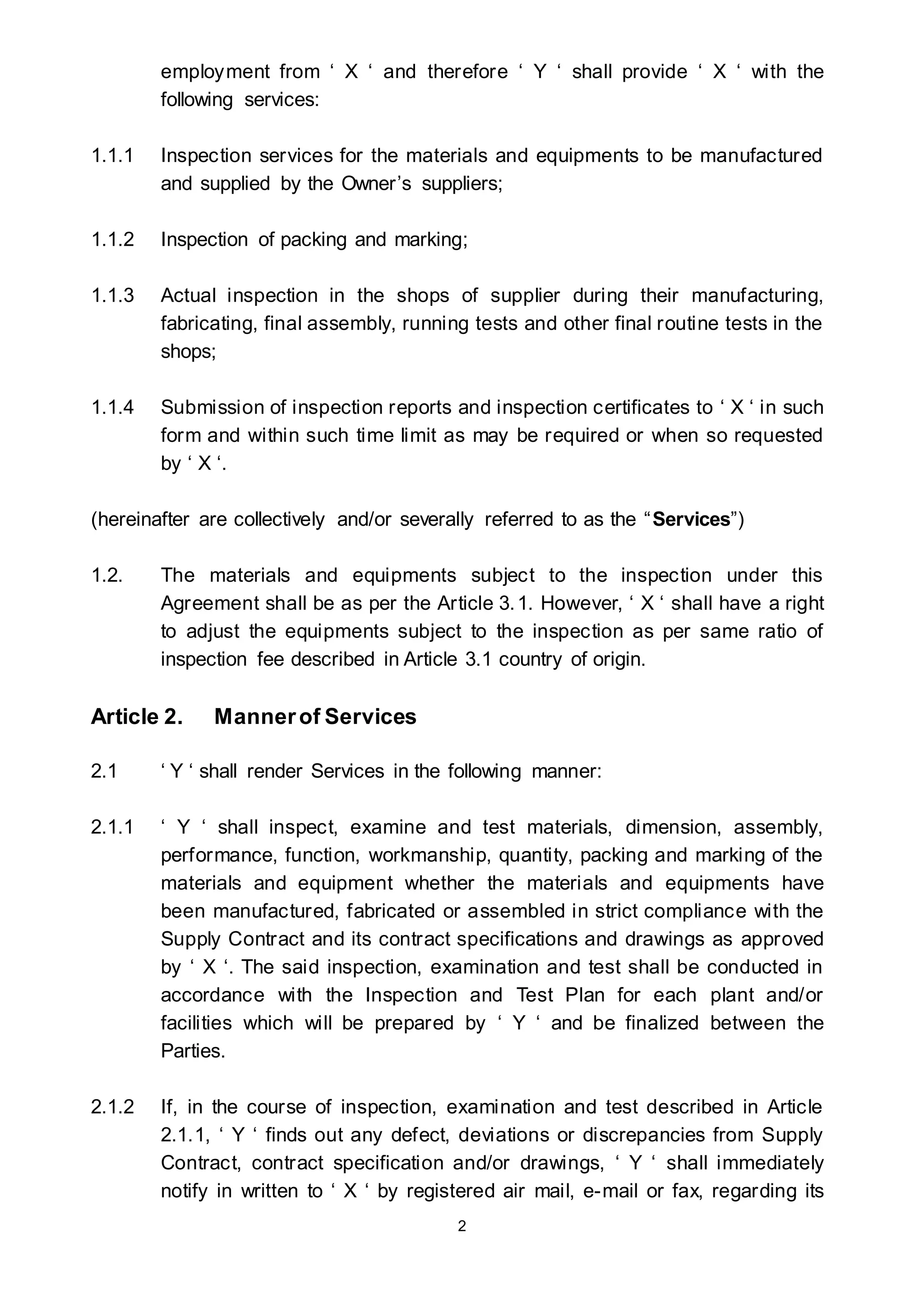 Contract of Inspection Service for the Materials and Equipments ...