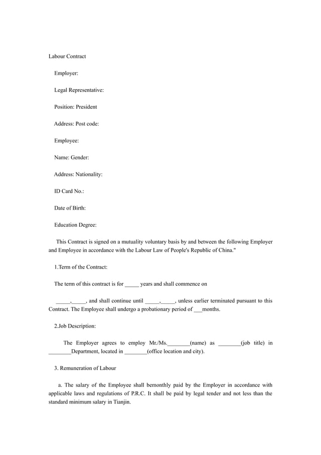 Contract of labour sample | PDF