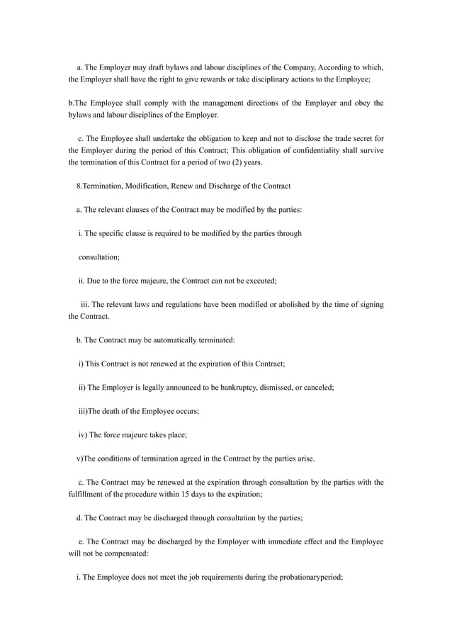 Contract of labour sample | PDF