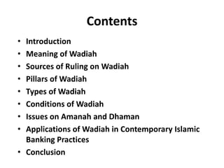 Contract of Wadiah and its Application in Islamic Banking | PPTX