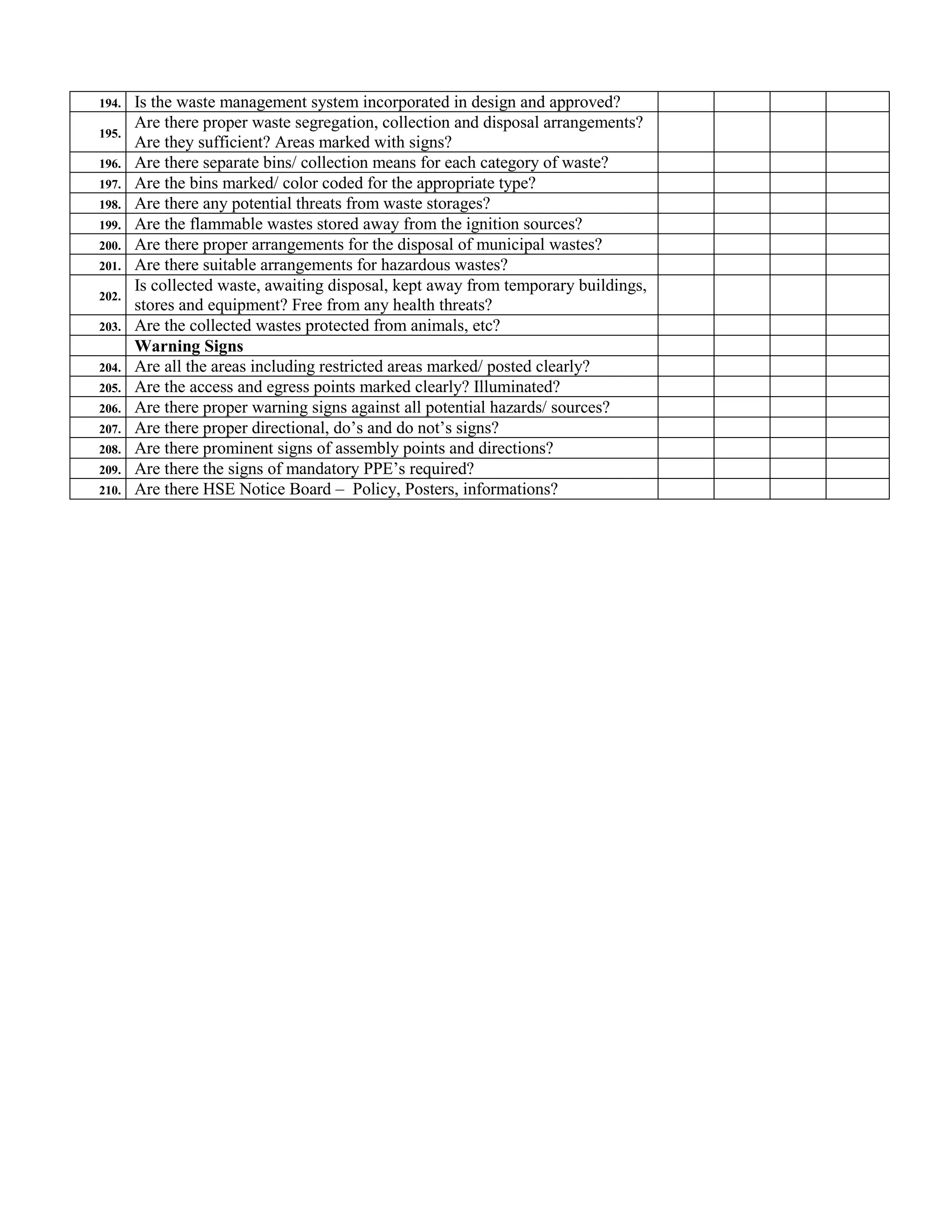 Contractor camp inspection check list rev 9 12 16.00hr