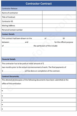 Contractor Contract Fillable PDF Template | PDF
