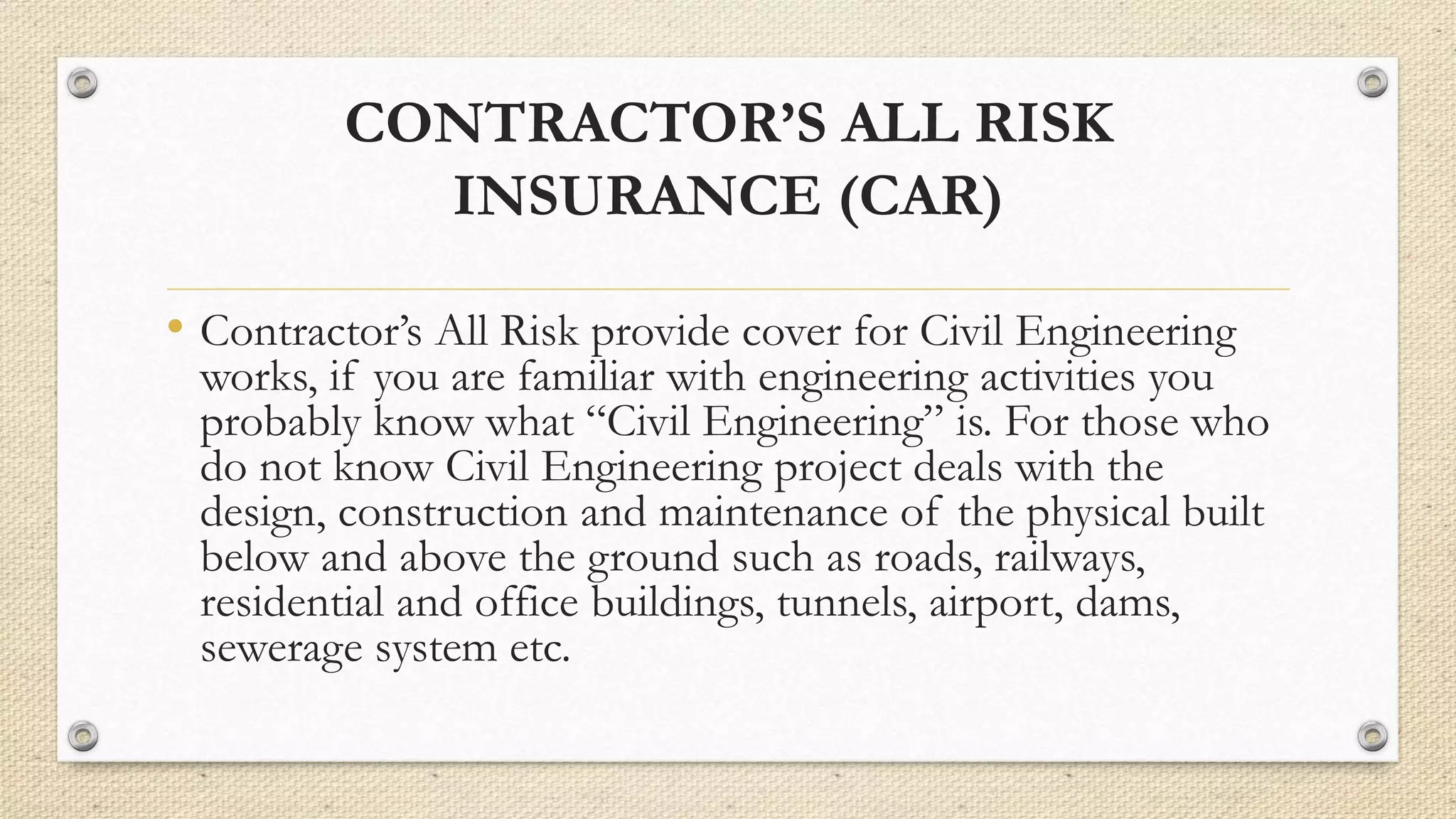 Contractors all risk insurance | PPTX